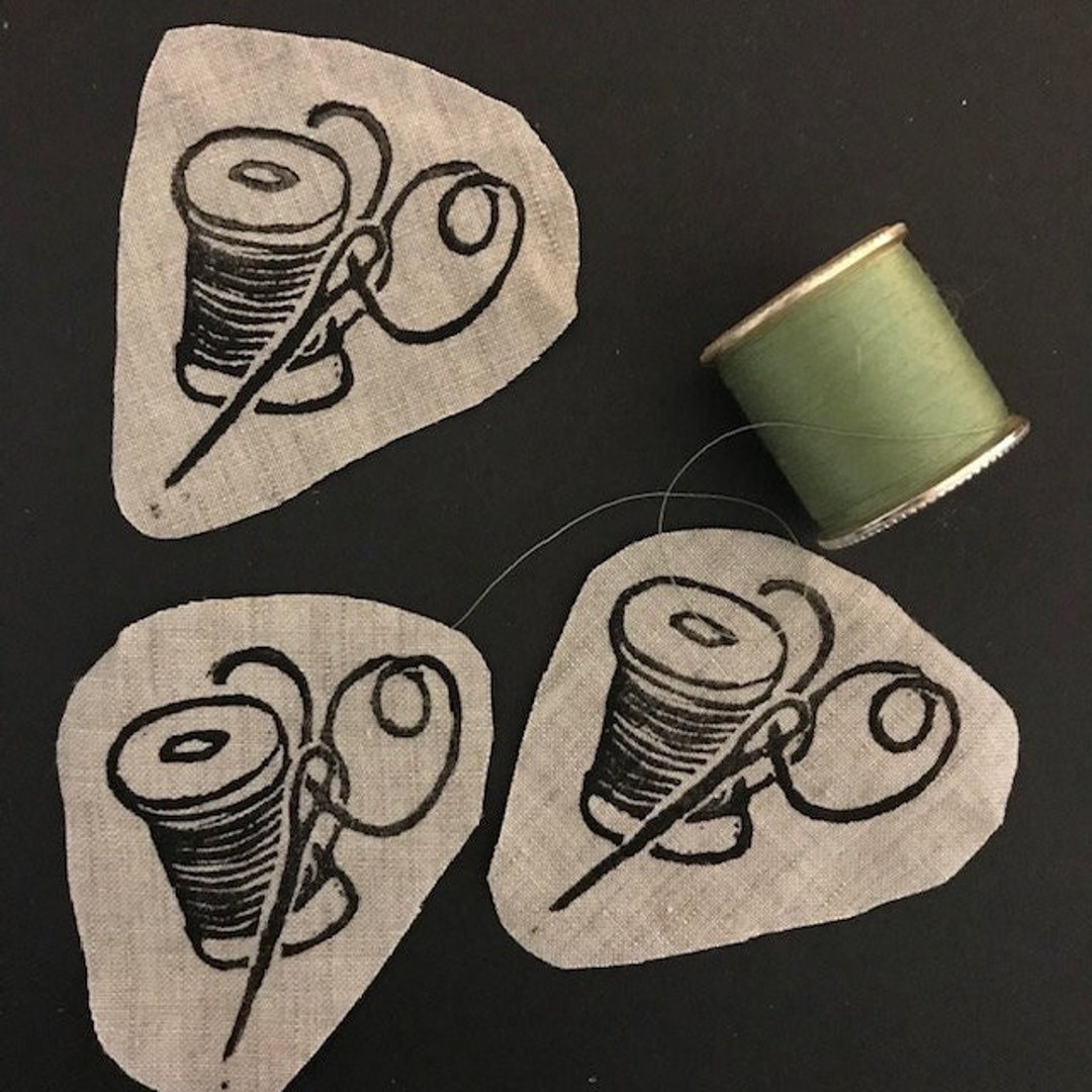 Needle and Thread Patch, Linen or Cotton Twill, Block Printed Patches ...