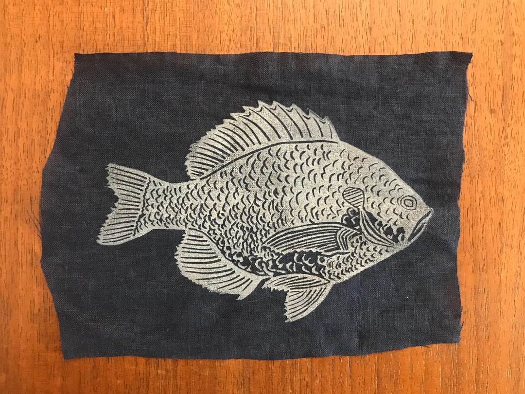 Bluegill Fish Patch, Recycled Navy Linen, Block Printed Patches for ...