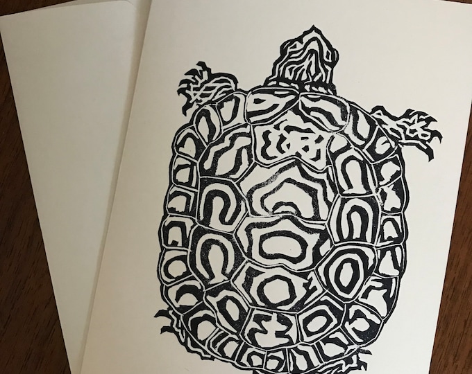 Turtle Block-printed Card With Envelope, 5x7, Greeting Card With ...