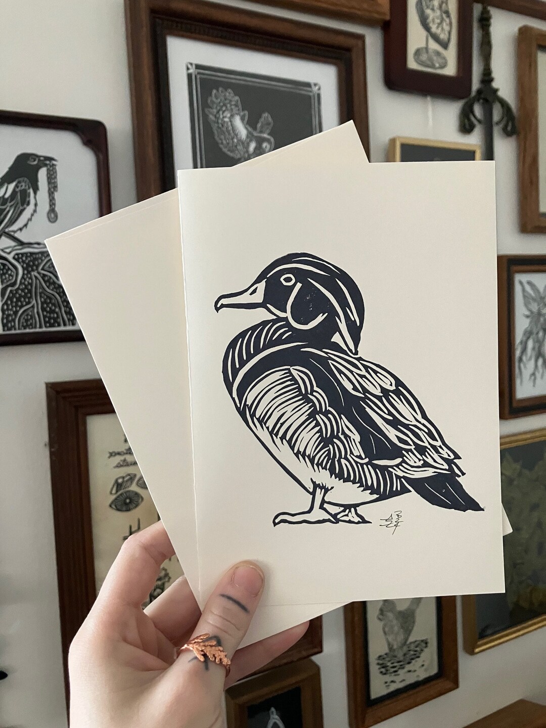 Wood Duck Block-printed Card With Envelope, 5x7, Greeting Card With ...