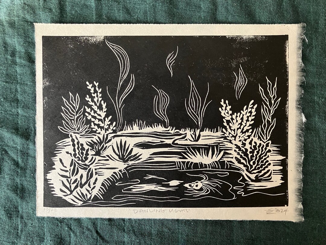 Dancing Lights Will O' Wisp Block Print, Limited-ed Unframed, Signed ...