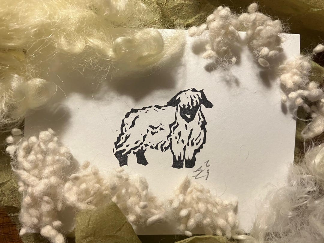 Tiny Sheep, 3x4 Block Print Unframed, Signed, Tiny Art Animals ...