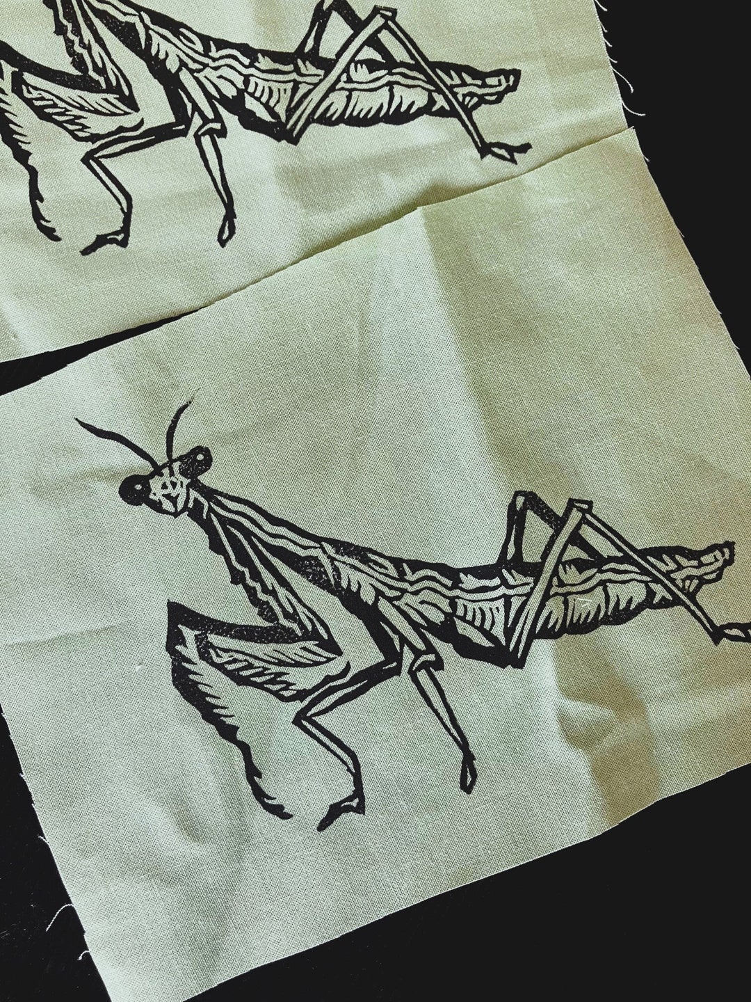 Praying Mantis Block Printed Patches for Jeans, Jacket, Backpack, Tattoo Inspired Design, Witchy ...