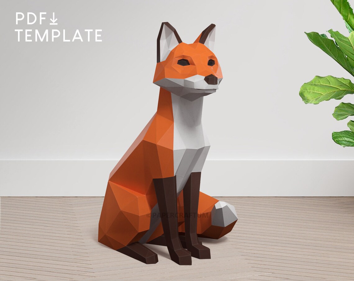 Fox Papercraft Fox Diy Paper Statue 3D Low Poly Fox Fox | Etsy UK