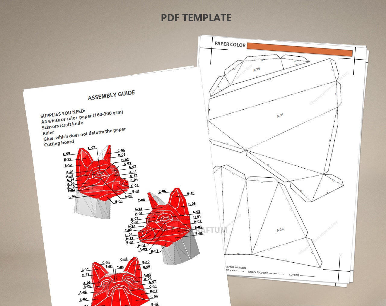 Fox Papercraft Fox Diy Paper Statue 3D Low Poly Fox Fox | Etsy UK
