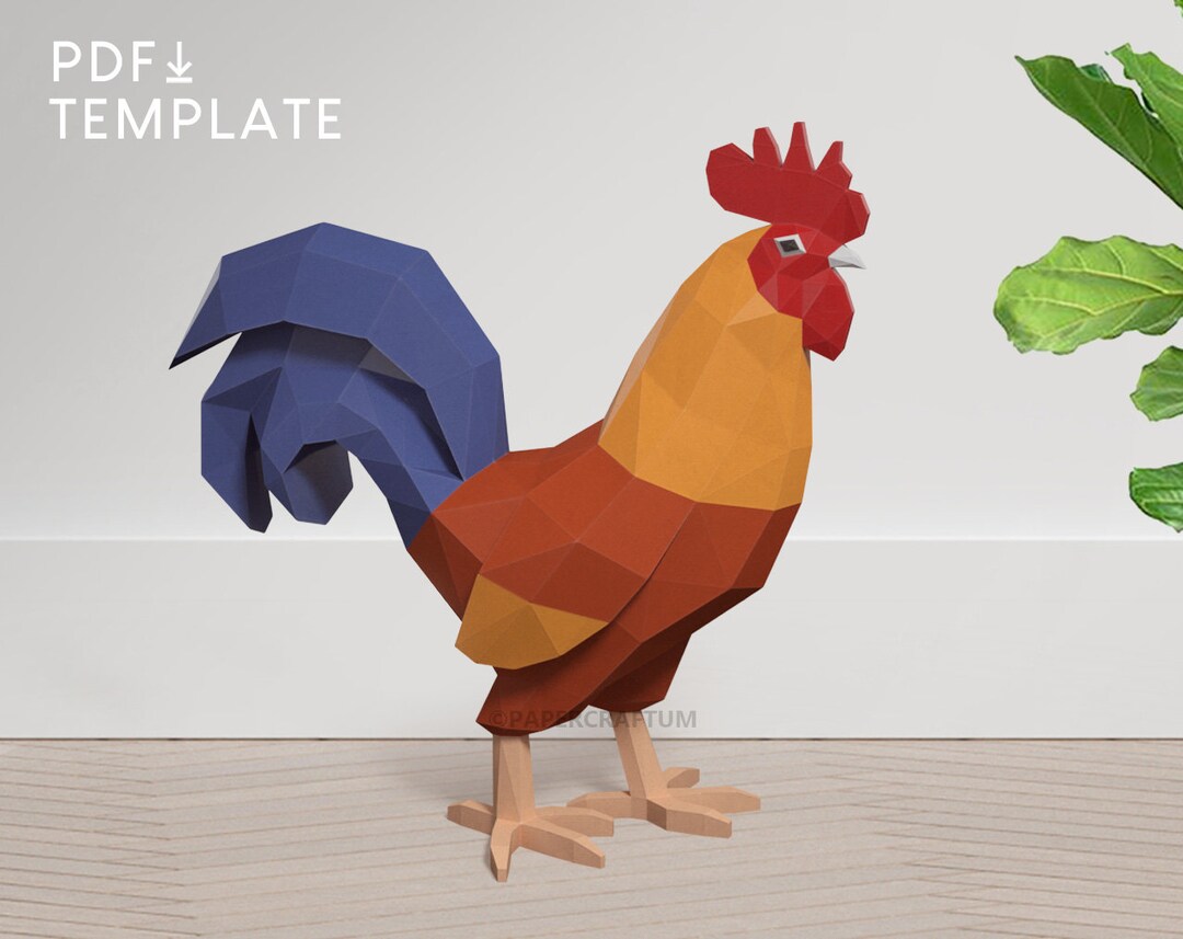 Rooster Papercraft, Rooster DIY Paper Statue, Rooster Print, Rooster ...