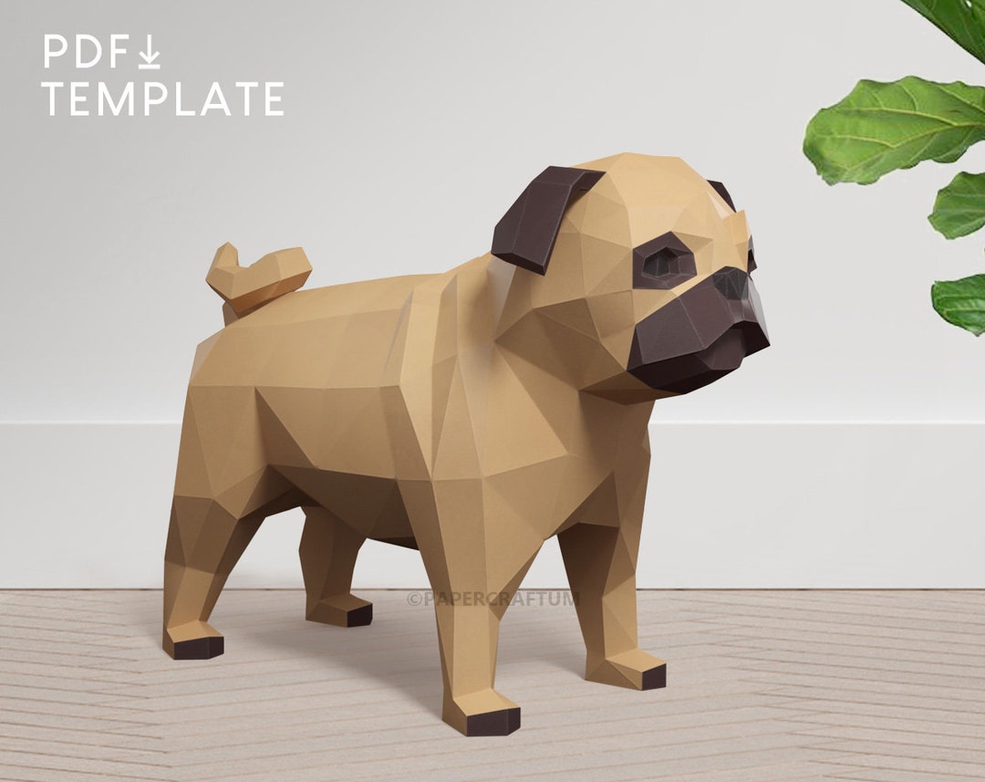 Pug Papercraft, Papercraft Kit, Pug Gifts, Papercraft Animals, Dog ...