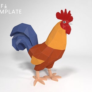 Rooster Papercraft, Rooster DIY Paper Statue, Rooster Print, Rooster ...