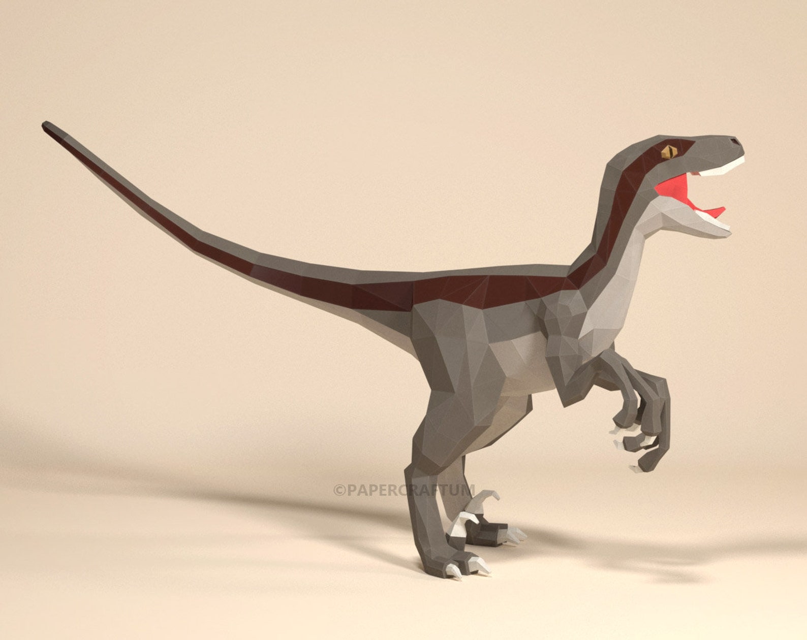 Raptor Papercraft, 3D Velociraptor, Papercraft Kit, Dinosaur Low Poly ...