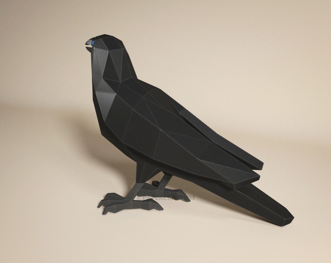 Raven Papercraft Raven Diy Paper Statue Crow 3D Low Poly | Etsy