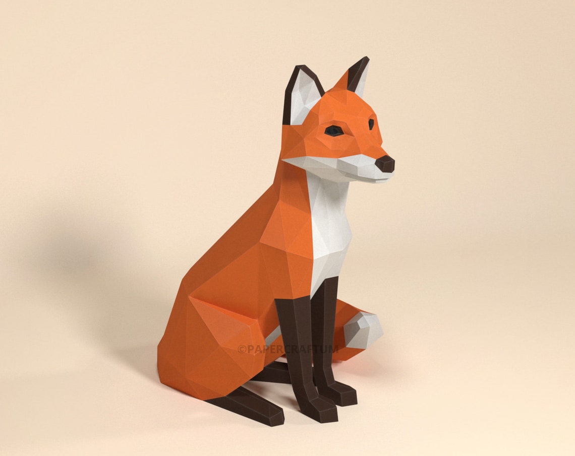 Fox Papercraft Fox Diy Paper Statue 3D Low Poly Fox Fox | Etsy UK