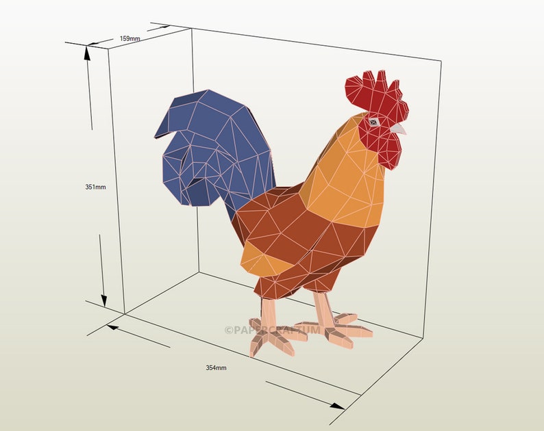 Rooster Papercraft Rooster DIY Paper Statue Rooster Print | Etsy