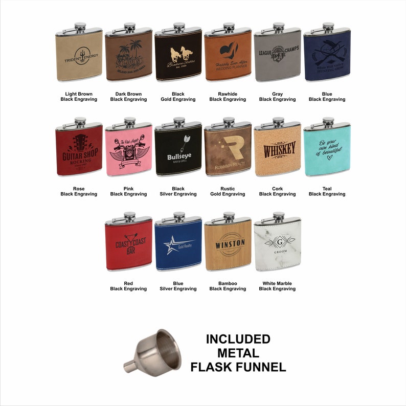 Laser Engraved Leatherette Flask, Custom Logo or Text, Personalized ...