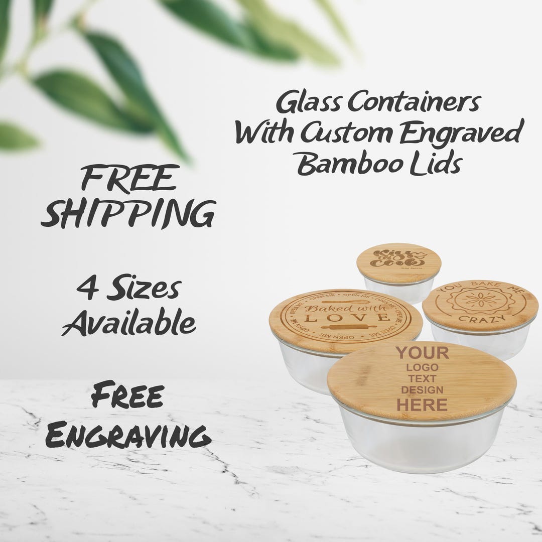 Laser Engraved Glass Container With Bamboo Lid: Custom Logo Gift - Etsy