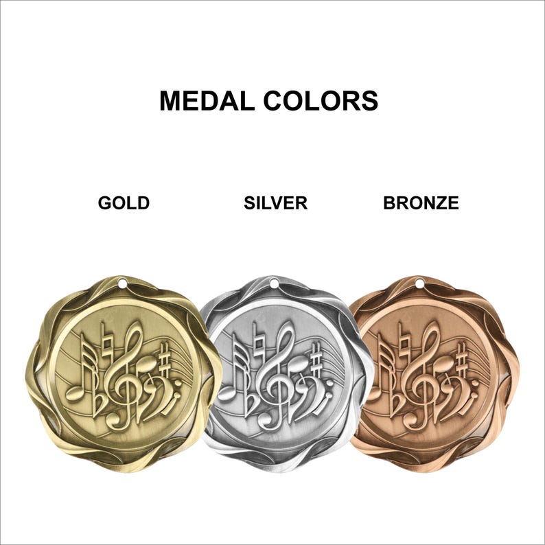 3" Custom Engraved Music Medal W/ Ribbon - Gold Silver Bronze Finish ...