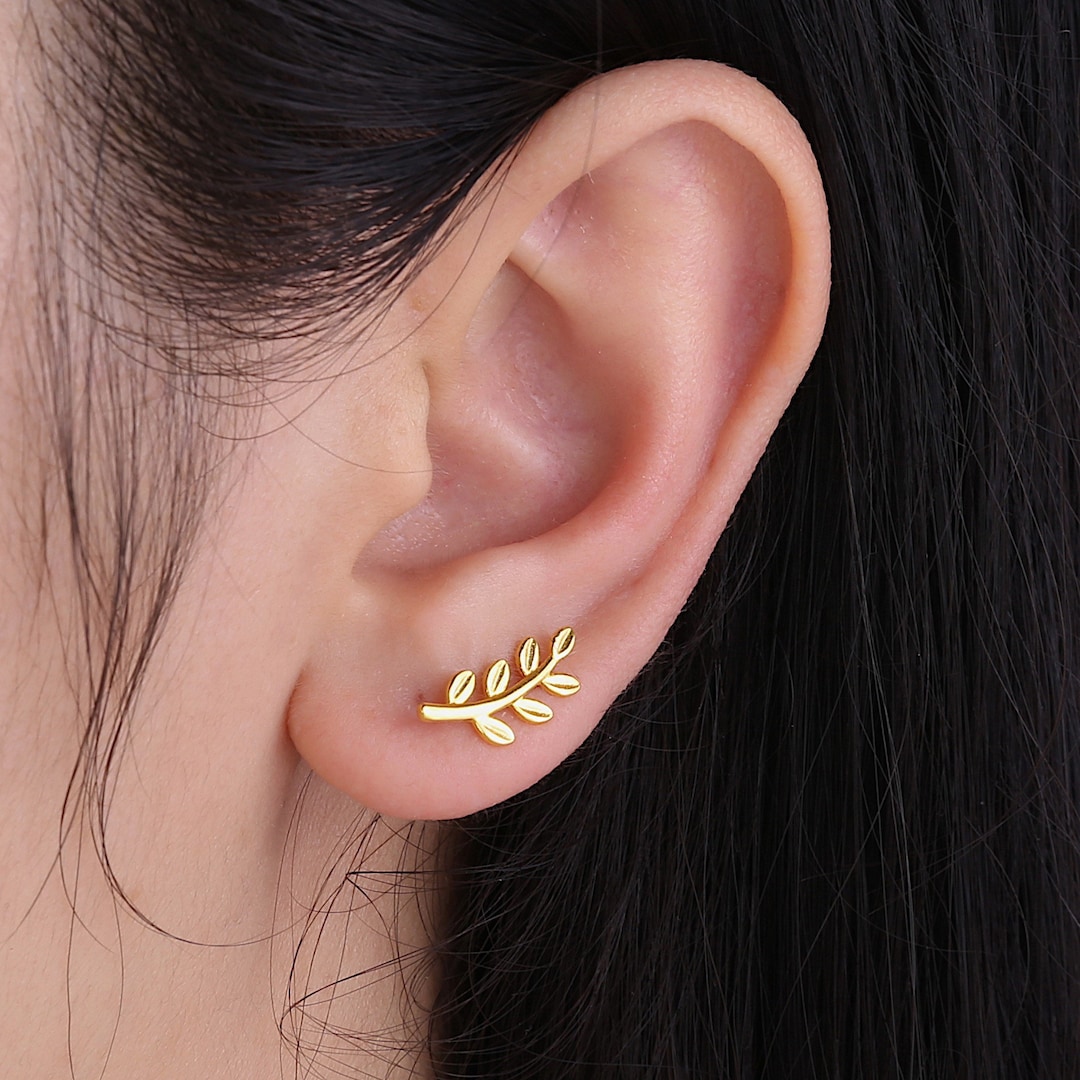 Sterling Sliver Leaf Stud Earring, Gold Leaf Earring, Gift for Her ...