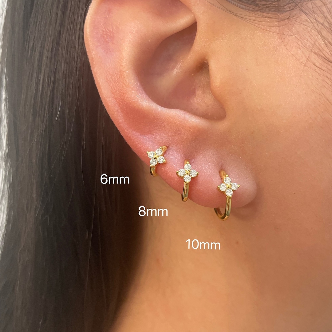 Sterling Silver Small Flower Hoop Earring, Tiny Gold Hoop, Huggie Hoop ...