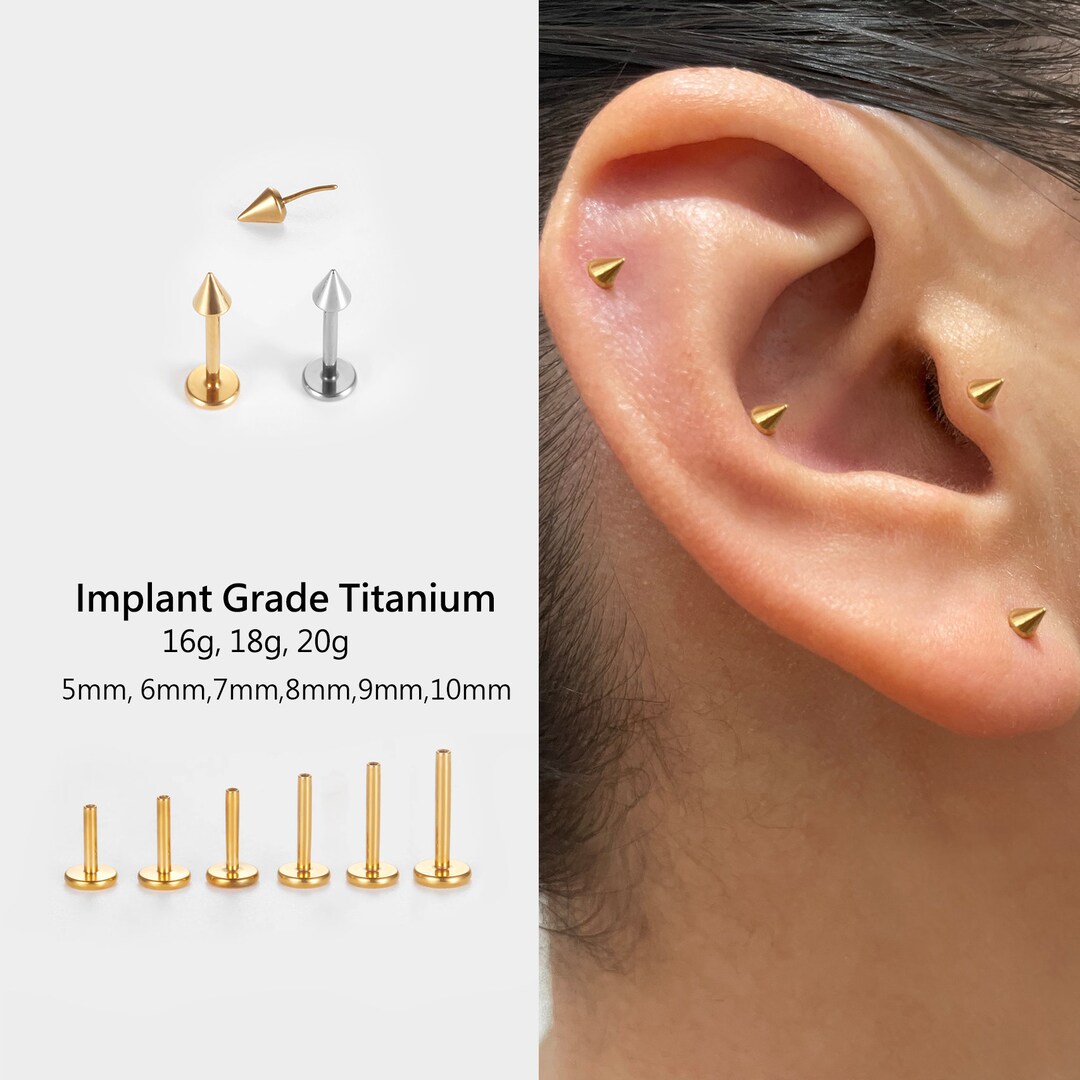 20G/18G/16G Titanium Tiny Spike Stud, Push Pin Labret Stud, Threadless ...