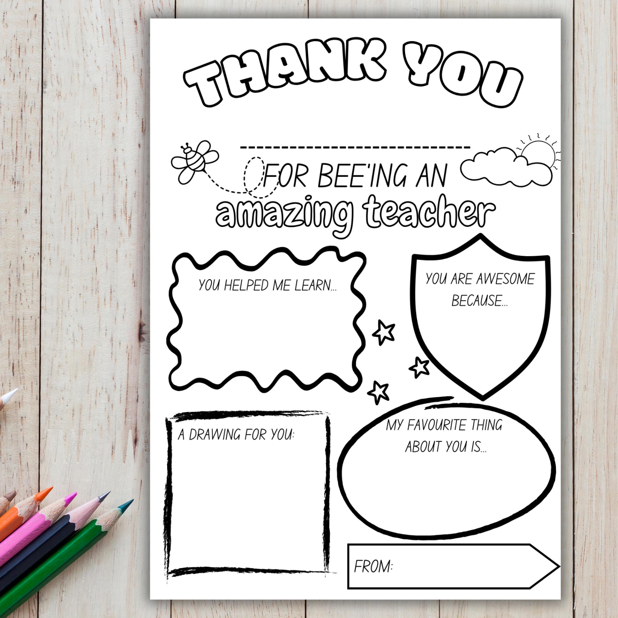 Thank You Teacher Appreciation Printable Colouring Pages Kids Instant ...