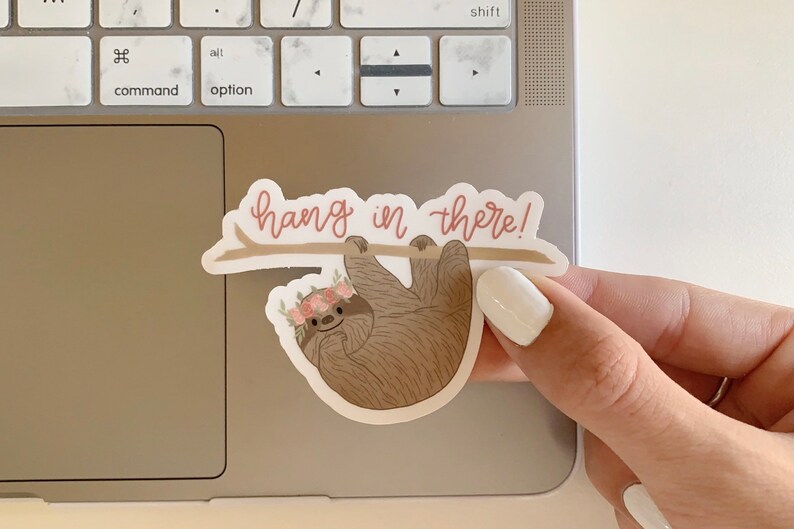 Hang in There Sloth: Stickerclear - Etsy