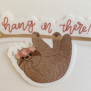 Hang in There Sloth: Stickerclear - Etsy