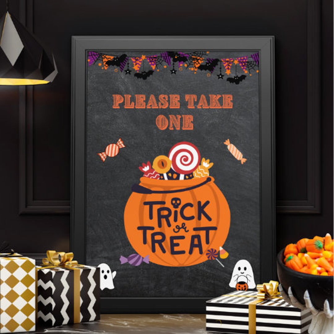 Trick or Treat Printable Sign- Halloween Printable Sign - Trick or ...