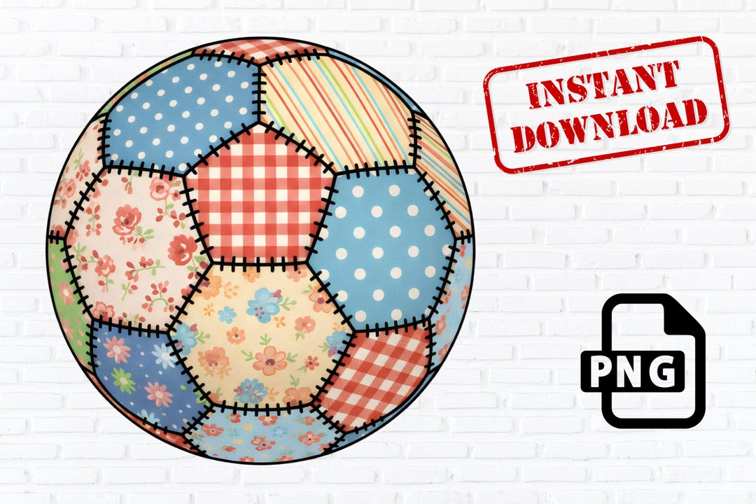 Patchwork Soccer Ball PNG: Floral Gingham Quilt Design (digital ...