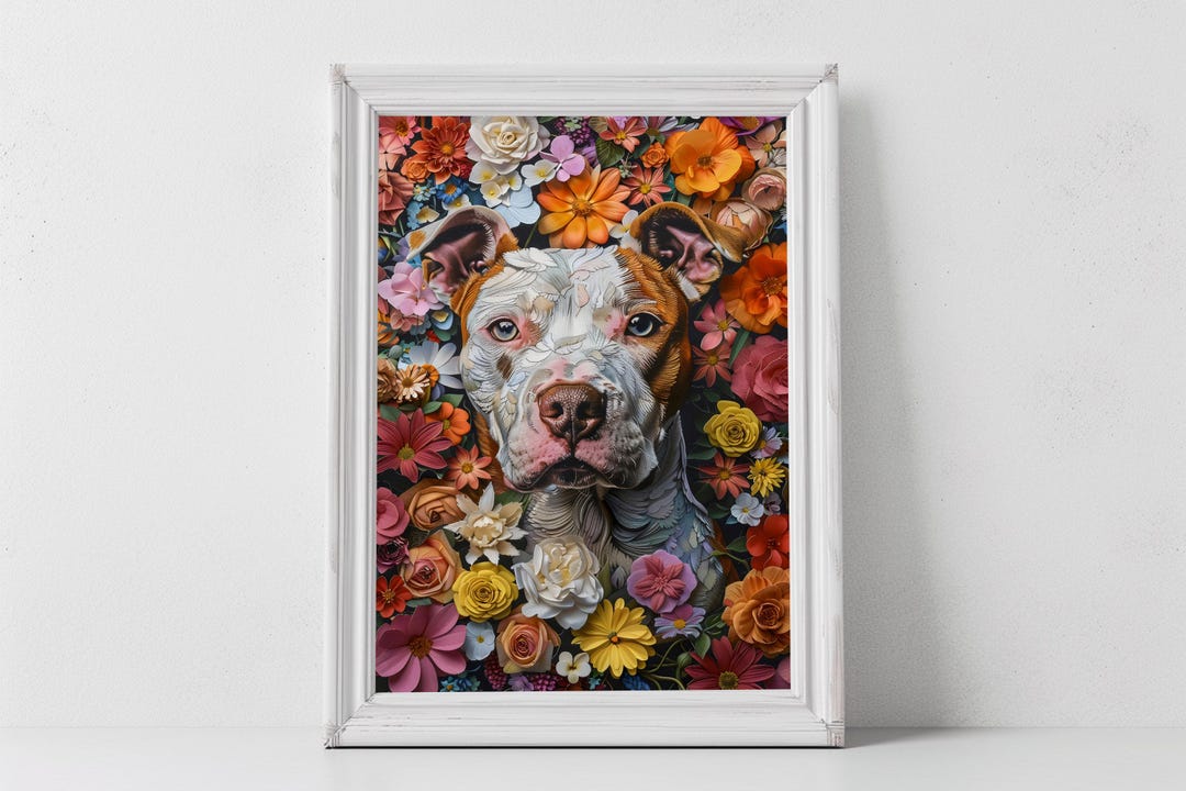 Stunning Pitbull Floral Wall Art,unique Dog Lover's Home Decor,pitbull ...