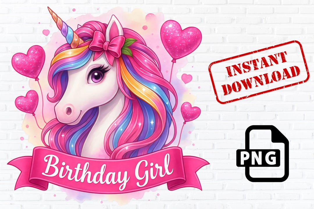 Birthday Girl Unicorn PNG: Heart Balloons Clipart (digital Download) - Etsy