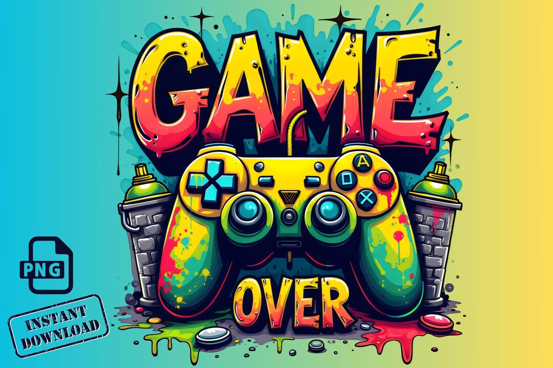 Game Over PNG Graffiti Gaming Controller Urban Sublimation Design Gamer ...