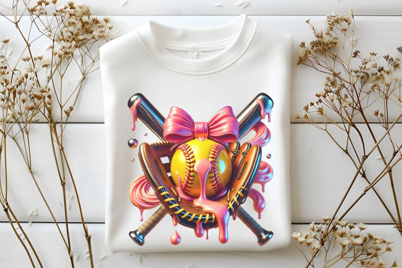 Drippy Softball PNG, Coquette Bow Pink Melt, Bling Softball Drip ...