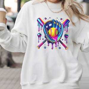 Drippy Softball PNG: Neon Rainbow Melting Sports Clipart (digital ...