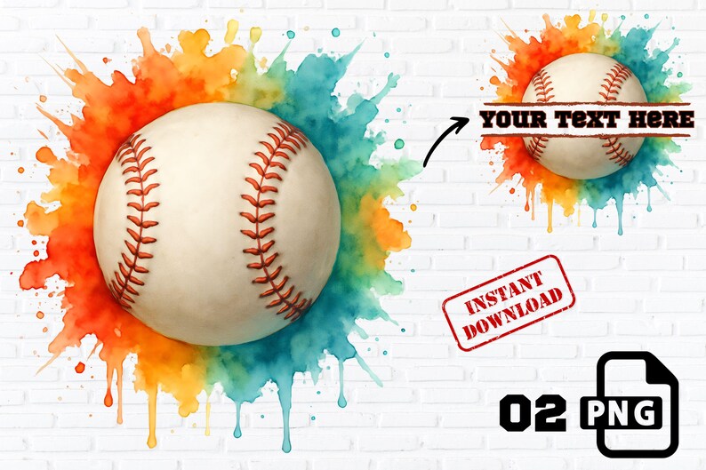 Watercolor Baseball Splash PNG: Customizable Sports Clipart (digital ...