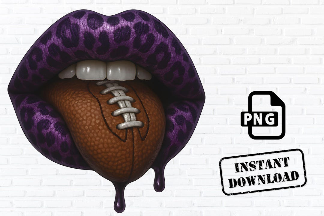 Purple Leopard Football Lips PNG – Game Day Sublimation (instant ...