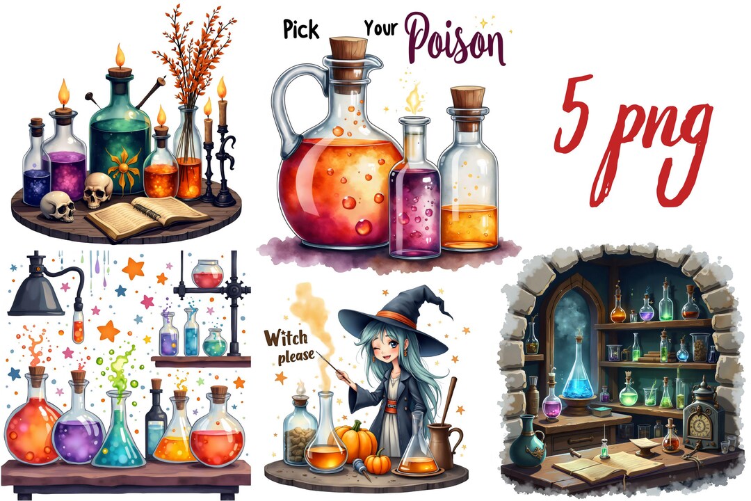 Potion Bottles Witch Clipart,magic Potion PNG Bundle | Halloween ...