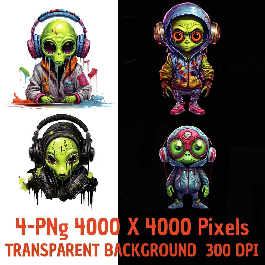 Alien With Headphones Png,extraterrestrial Music Lover,sci-fi Digital ...