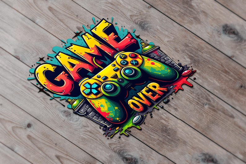 Game Over PNG Graffiti Gaming Controller | Urban Sublimation Design ...