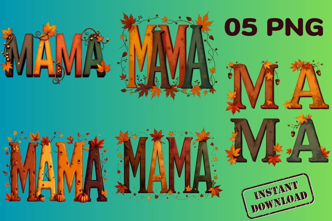 Fall Mama Leaf PNG Bundle, Autumn Letters Clipart (instant Download) - Etsy