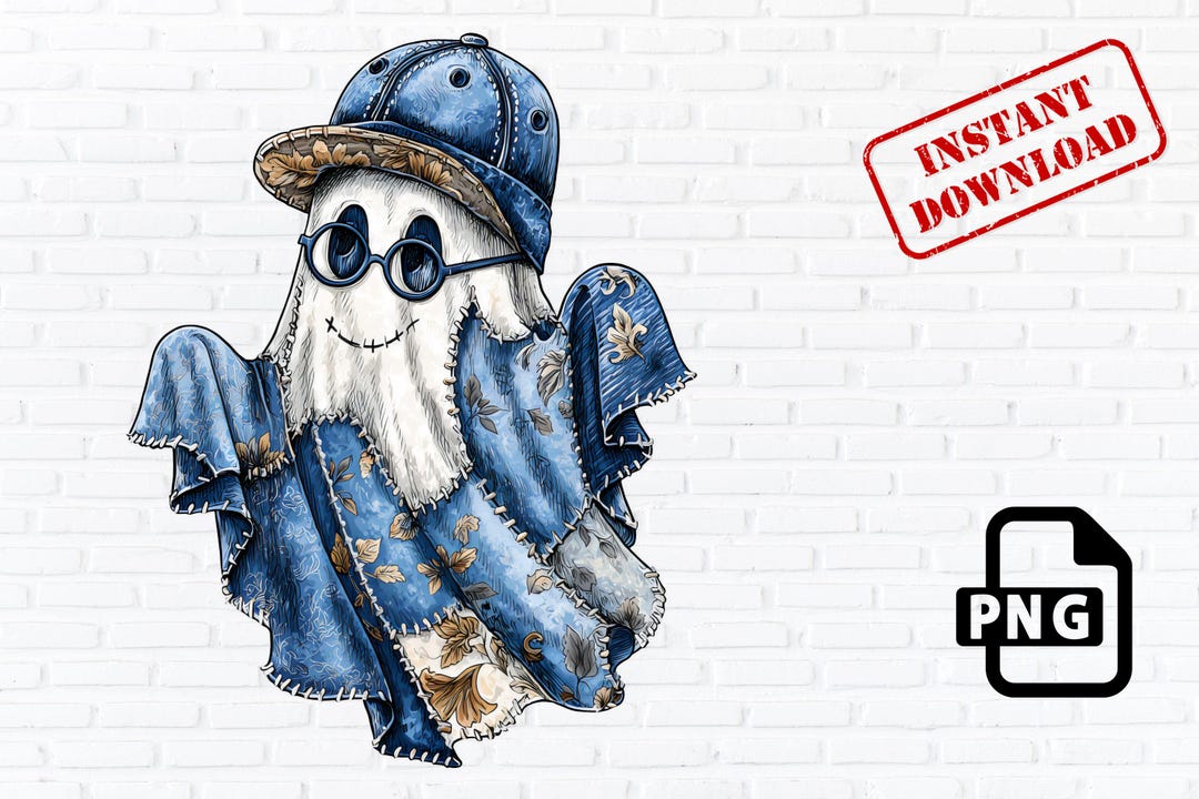 Patchwork Denim Ghost PNG: Hipster Halloween Digital Download - Etsy