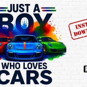 Boy Who Loves Cars PNG: Watercolor Sports Car Clipart (digital Download ...