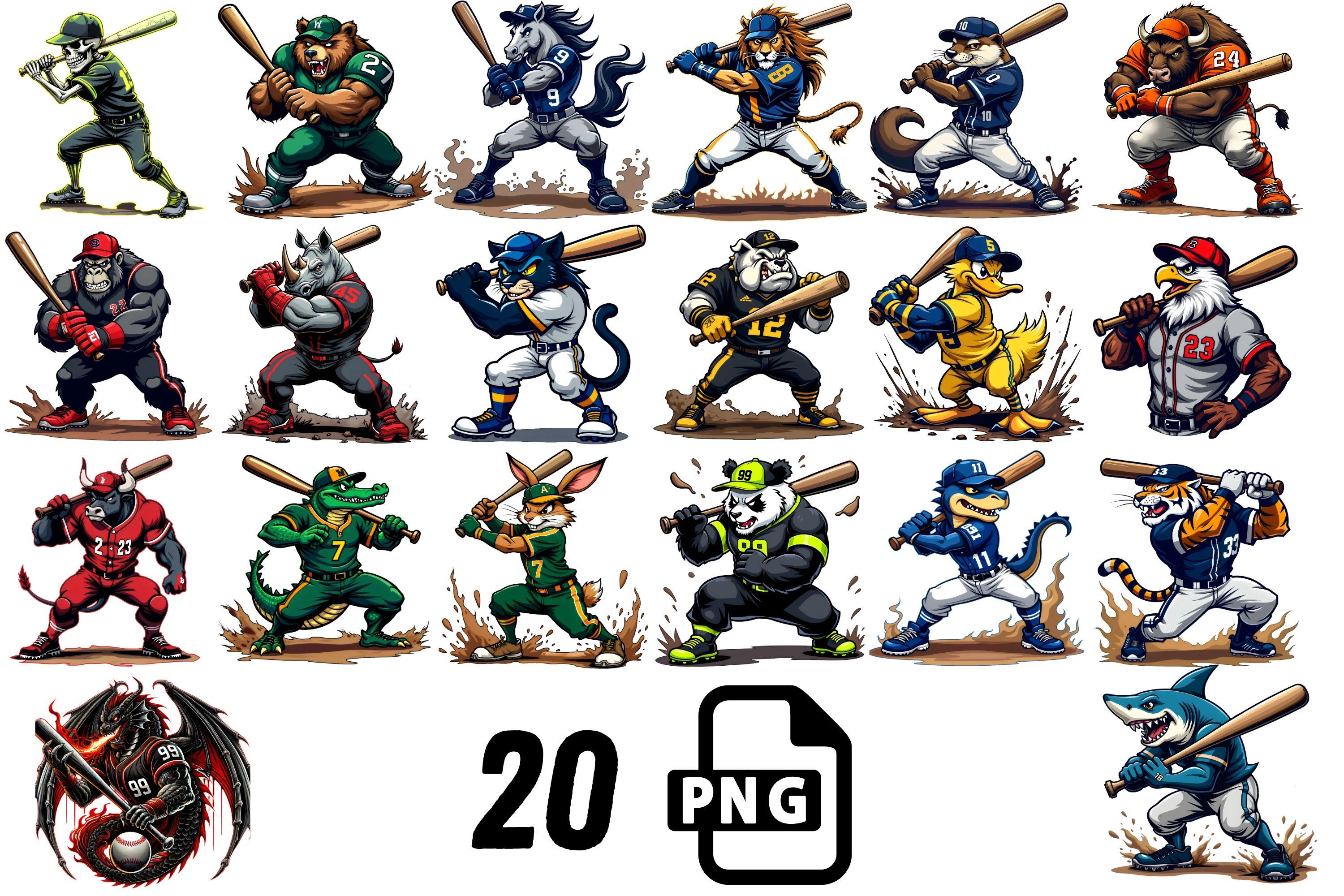 20 Baseball Animal Mascot PNG Pack, Sports Sublimation Clipart for Kids ...