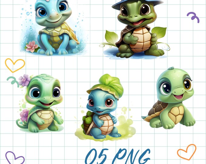 10 Cute Turtle With Sea Digital Clipart, Cute Turtle Illustration ...