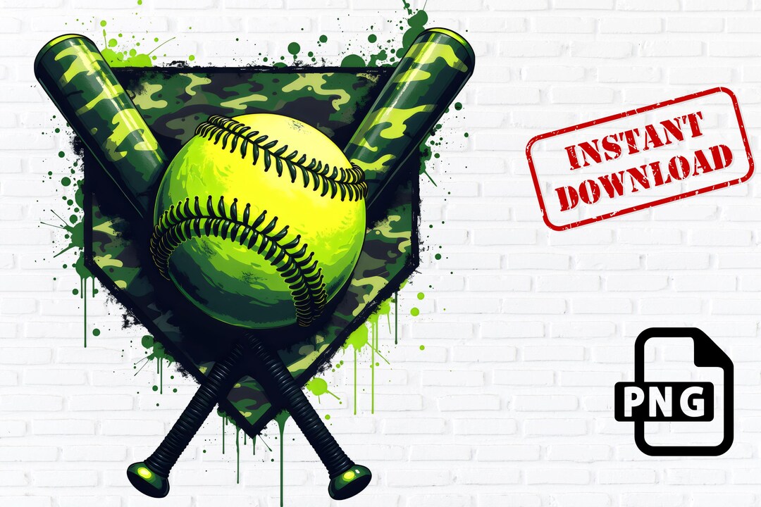 Camo Neon Green Softball PNG: Camouflage Bats Clipart (digital Download ...