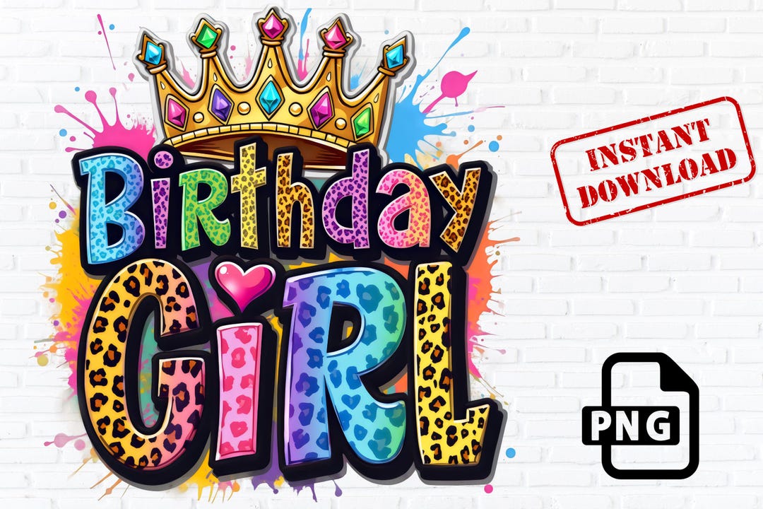 Birthday Girl PNG: Leopard Print Crown, Colorful Design (digital ...