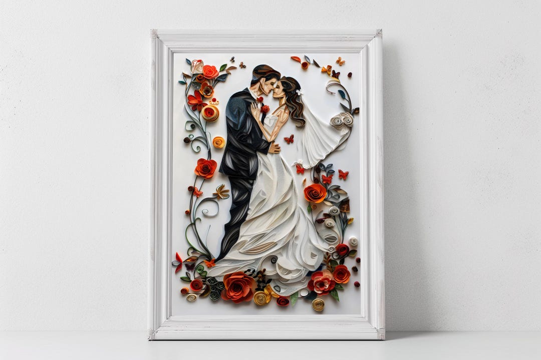 Handmade Wedding Couple Paper Quilling Art: 3D Romantic Gift (digital ...