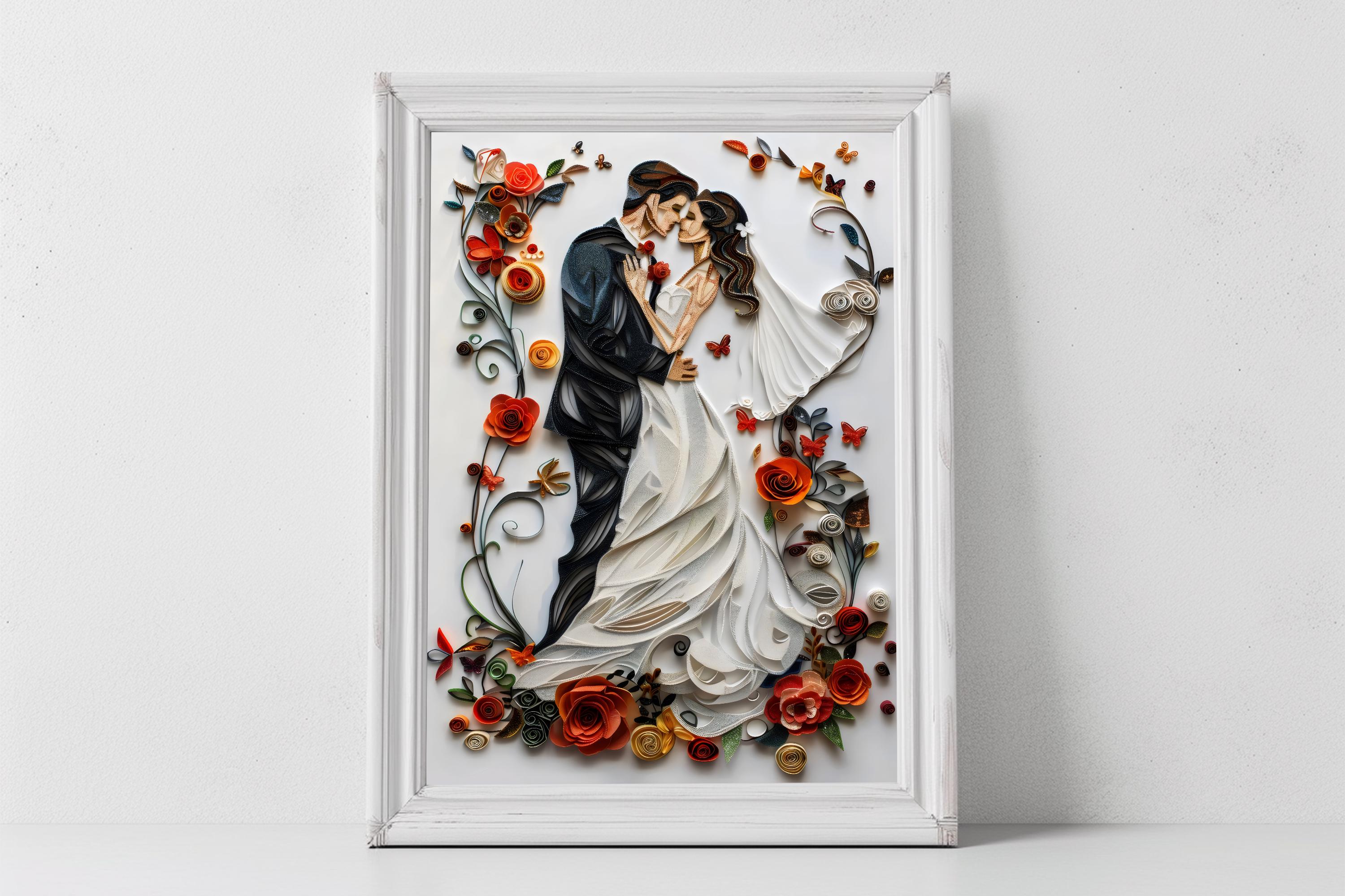Romantic Wedding Couple Paper Quilling Wall Art Handmade 3D Art Digital ...