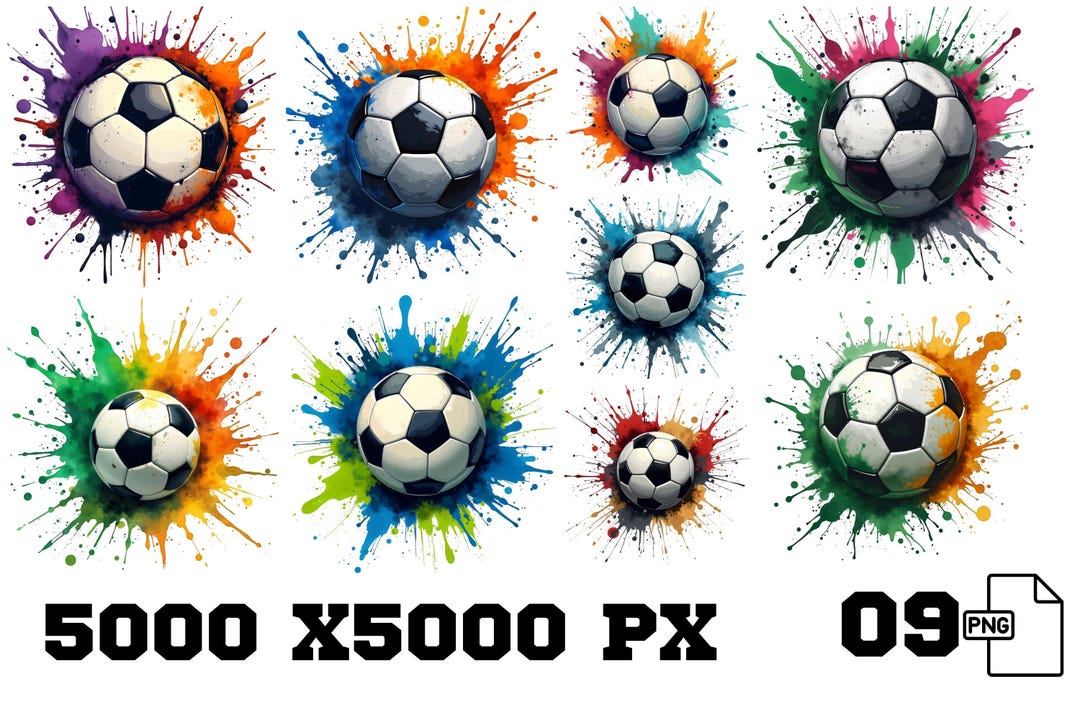 Watercolor Soccer Ball Clipart: Sports Splatter Art PNG Bundle (digital ...