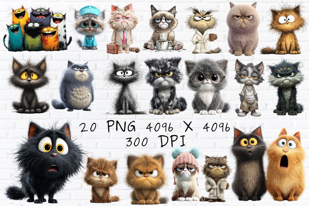 Grumpy Cat PNG Bundle 20 Funny Cartoon Cats Clipart (digital Download ...