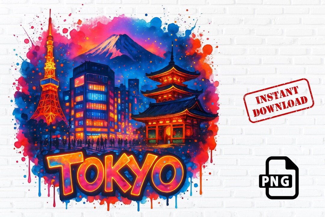 Tokyo Japan Skyline Watercolor PNG, Neon City Tokyo Clipart, Japanese ...