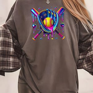 Drippy Softball PNG: Neon Rainbow Melting Sports Clipart (digital ...